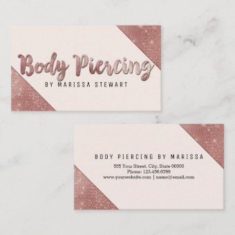 Chic Faux Rose Gold Glitter Sequins Body Piercing Business Card | Zazzle