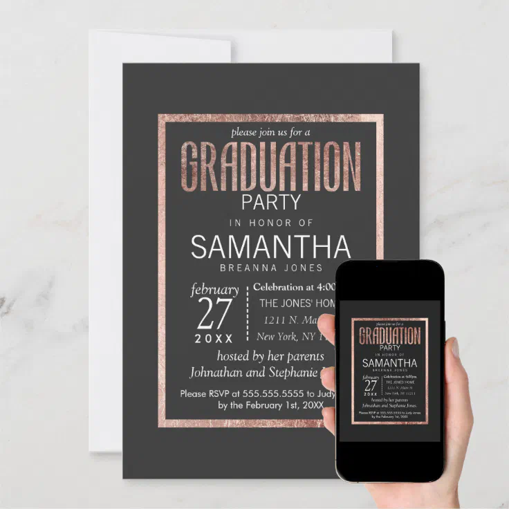 Chic Faux Rose Gold Graduation Party Invitations | Zazzle