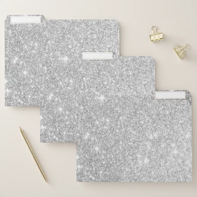 Chic Faux Silver Glitter Luxury File Folders | Zazzle