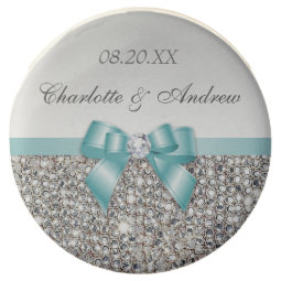 Chic Faux Silver Sequins Teal Bow Wedding Chocolate Covered Oreo | Zazzle