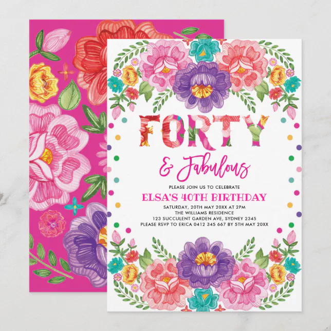 Chic Fiesta Forty and Fabulous Woman 40th Birthday Invitation | Zazzle