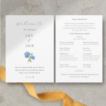 Chic Floral Blue White Hydrangea Wedding Program | Zazzle