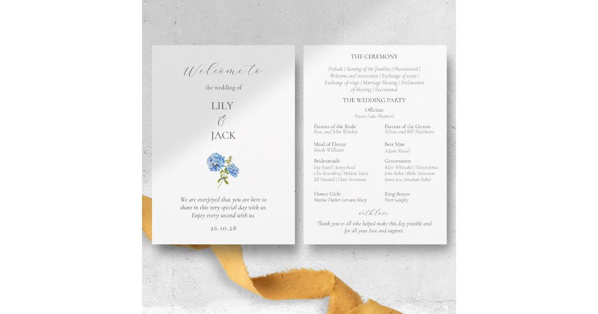 Chic Floral Blue White Hydrangea Wedding Program | Zazzle