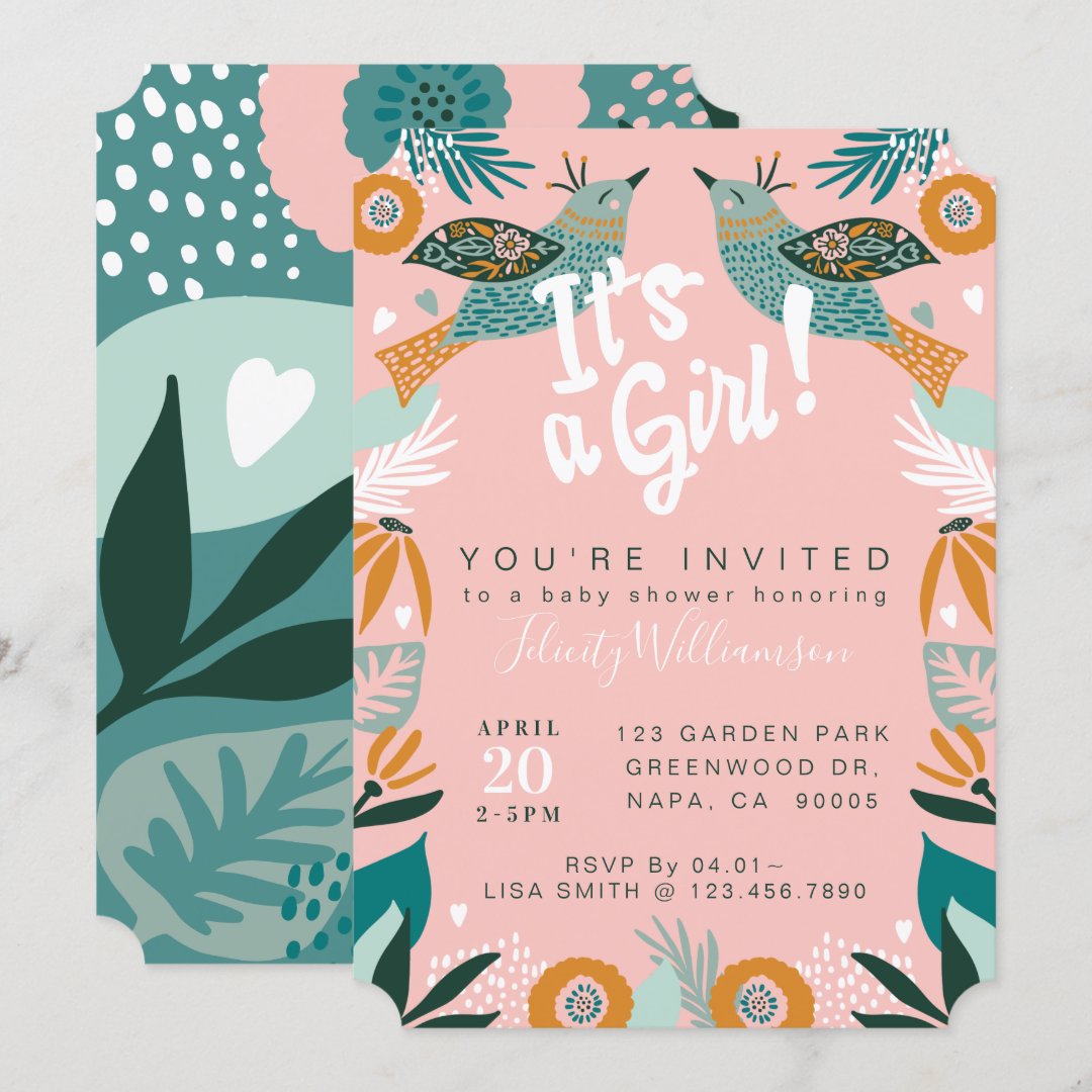 Chic Floral Botanical Bird Baby Shower Invitation | Zazzle