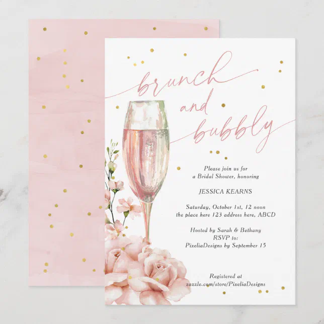 Chic floral champagne flutes brunch and bubbly invitation | Zazzle