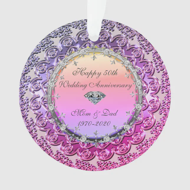 Chic Floral Diamond 50th Wedding Anniversary Ornament | Zazzle