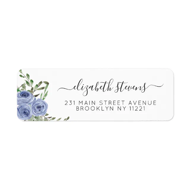 Chic Floral Dusty Blue Watercolor Rose Script Label | Zazzle