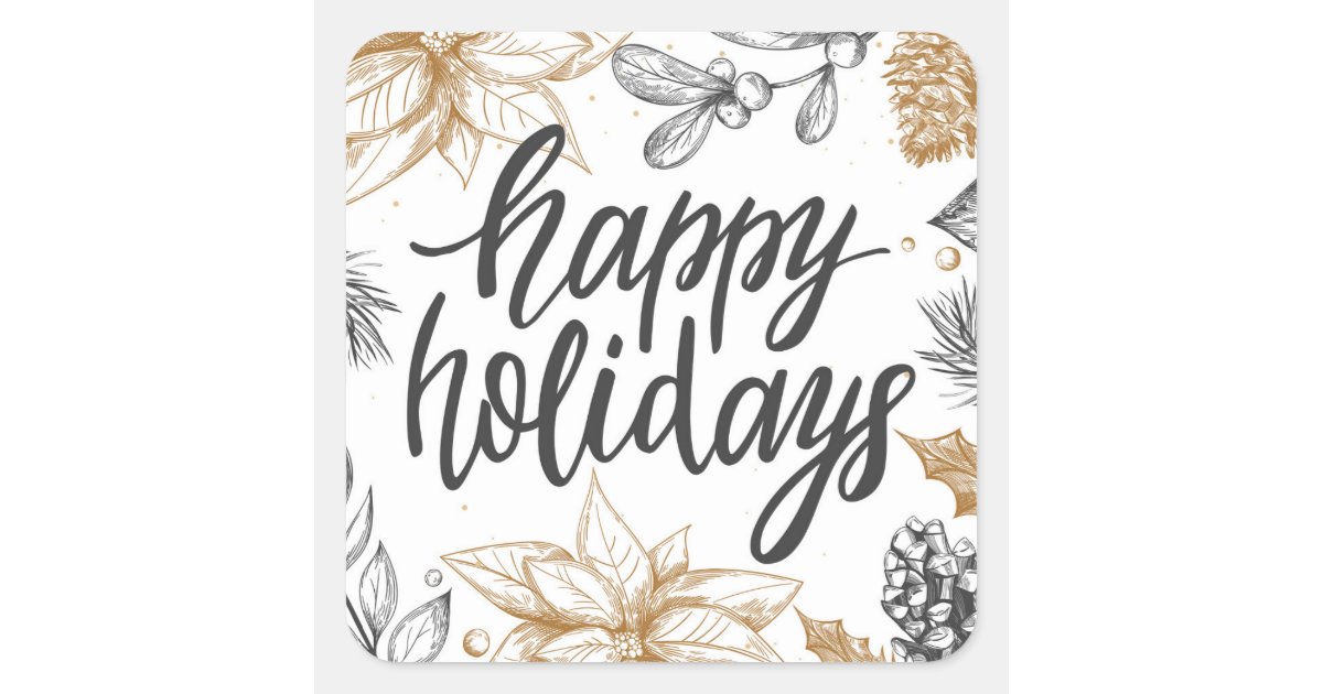 Chic Floral Happy Holidays | Christmas Square Sticker | Zazzle