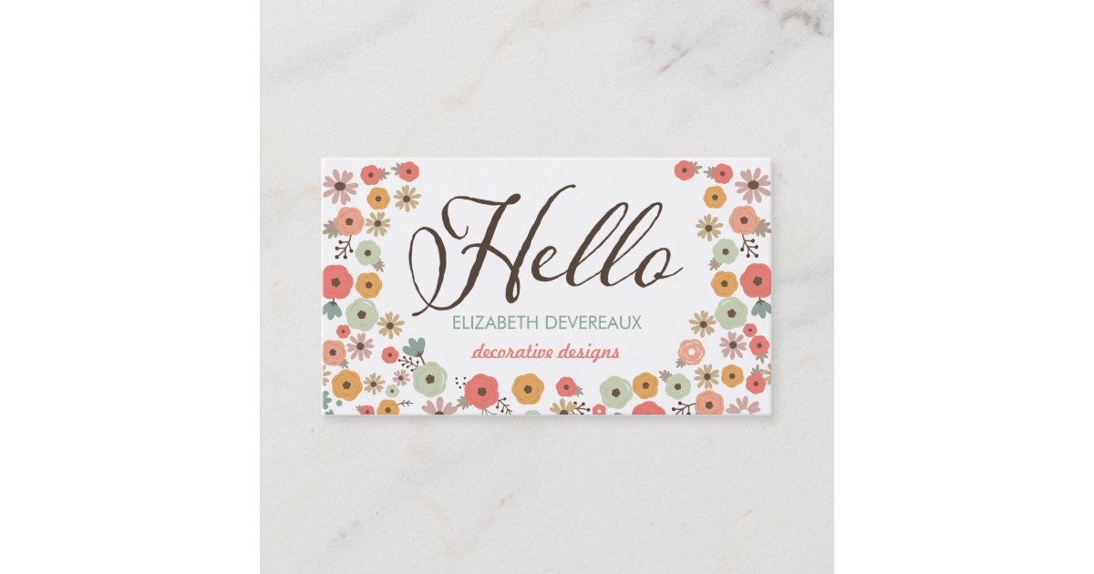 Chic Floral Hello Business Card | Zazzle