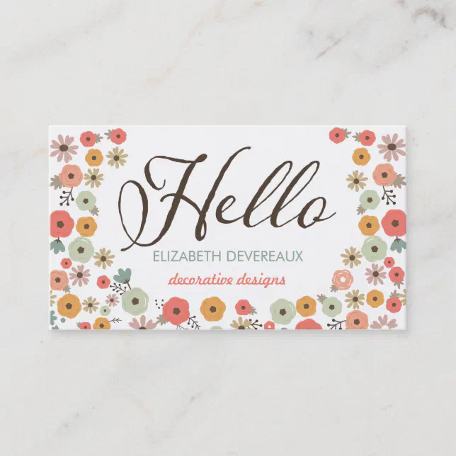 Chic Floral Hello Business Card | Zazzle