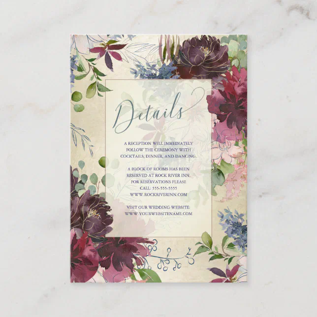 Chic Floral Marsala Rose Watercolor Gold Details Enclosure Card | Zazzle