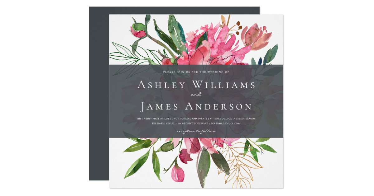 Chic Floral Pink Peony Wedding Invitation | Zazzle.com