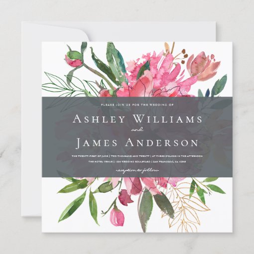 Chic Floral Pink Peony Wedding Invitation | Zazzle