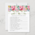 Chic Floral Spill the Tea Bridal Shower Game | Zazzle