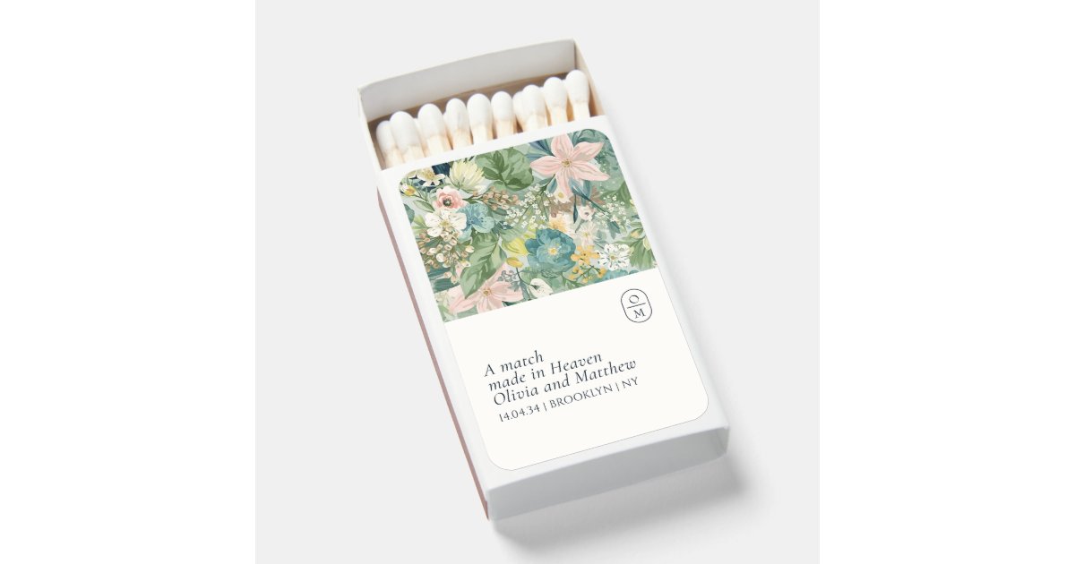 Chic Floral Watercolor Monogram Wedding Matchbox Matchboxes | Zazzle