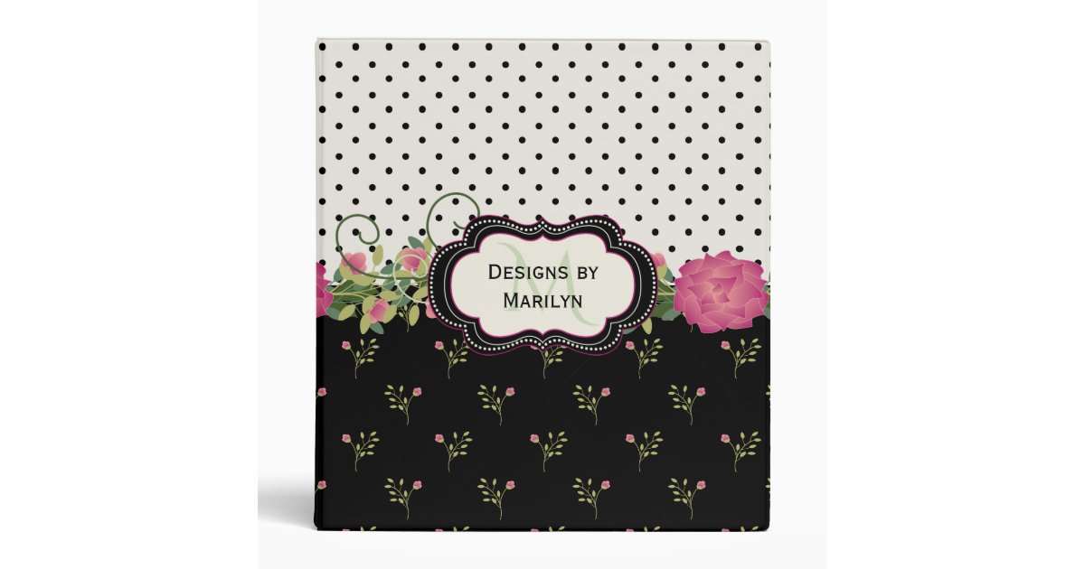 Chic Flowers and Polka Dots Custom Binder | Zazzle