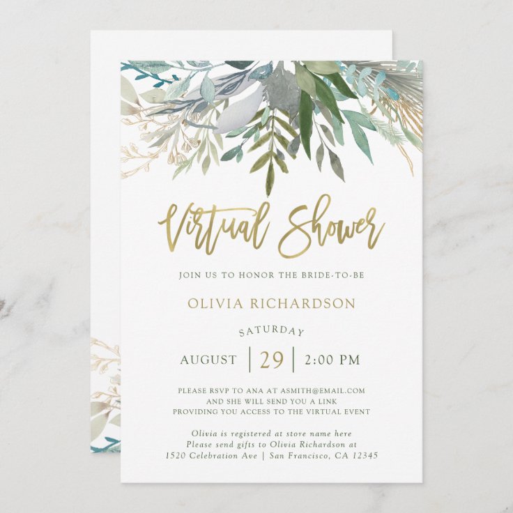 Chic Foliage | Virtual Bridal Shower Invitation | Zazzle