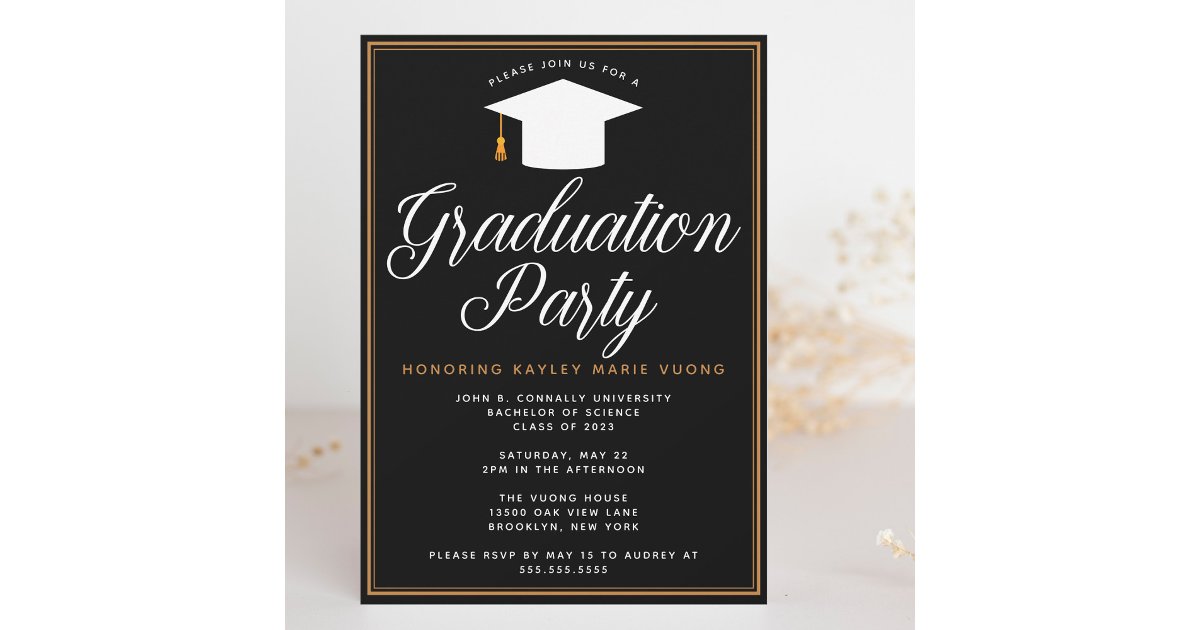 Chic Formal Black Gold Custom Graduation Party Invitation | Zazzle