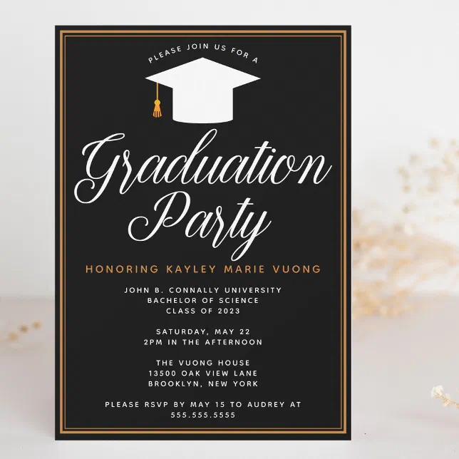 Chic Formal Black Gold Custom Graduation Party Invitation | Zazzle