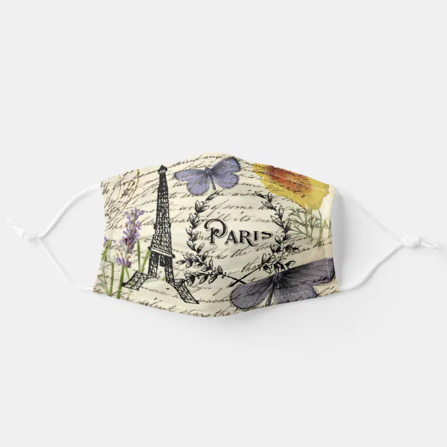 chic french butterfly scripts paris eiffel tower adult cloth face mask ...