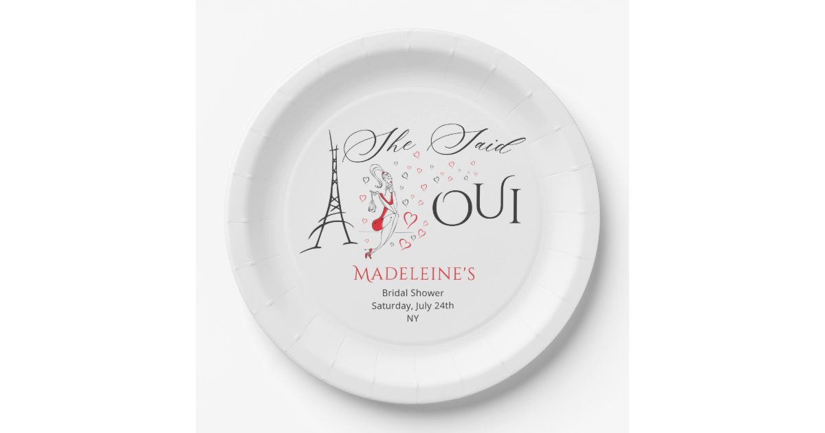 Chic French Parisian She Said Oui Bridal Shower Paper Plates | Zazzle