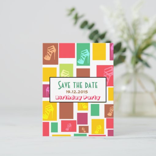 Chic Fun Colorful Birthday Save the Date Postcard | Zazzle