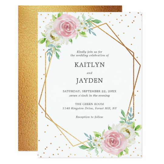 Chic Geometric Gold Foil Floral Wedding Invitation | Zazzle.com