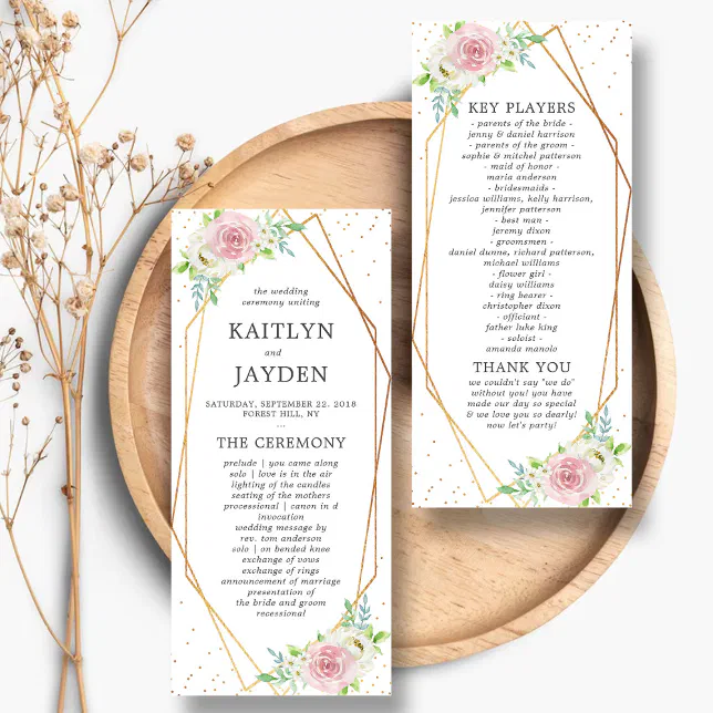 Chic Geometric Gold Foil Floral Wedding Program | Zazzle