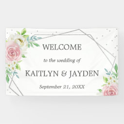 Chic Geometric Silver Foil Floral Wedding Banner | Zazzle