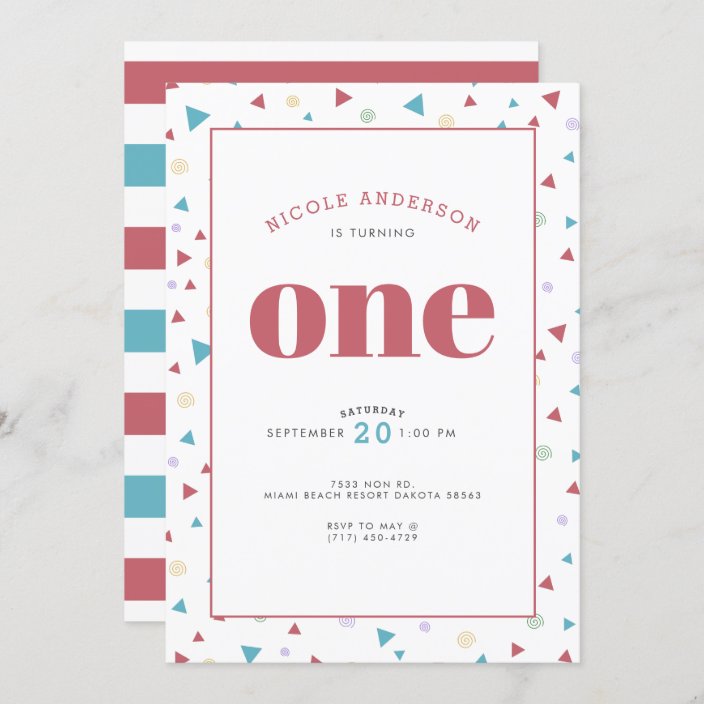 Chic Geometric Triangle and Swirls First Birthday Invitation | Zazzle.com