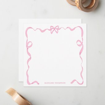 Chic Girly Blush Pink Bow Ribbon Frame Note Card | Zazzle