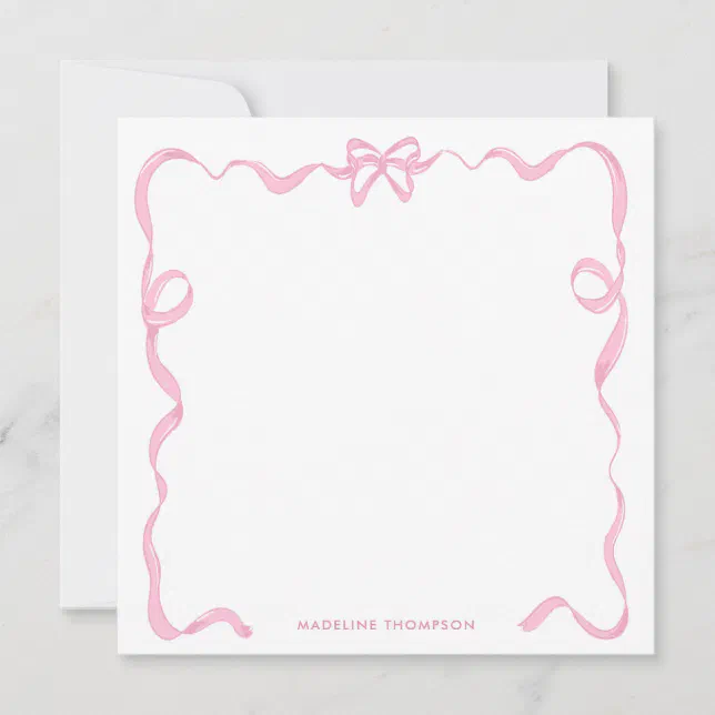 Chic Girly Blush Pink Bow Ribbon Frame Note Card | Zazzle