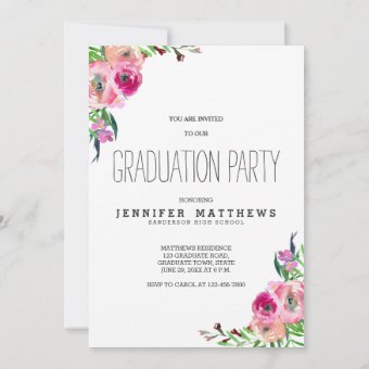 Chic Girly Floral Photo Graduation Party Invite | Zazzle