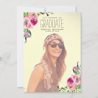 Chic Girly Floral Photo Graduation Party Invite | Zazzle