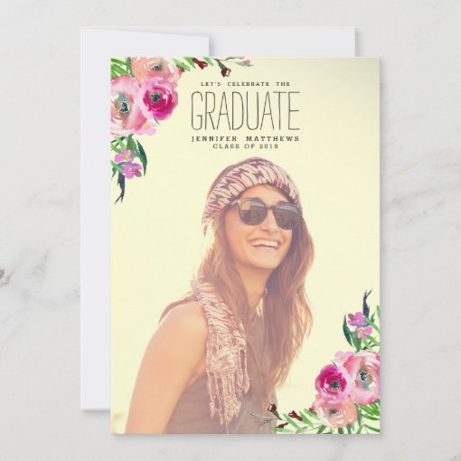 Chic Girly Floral Photo Graduation Party Invite | Zazzle