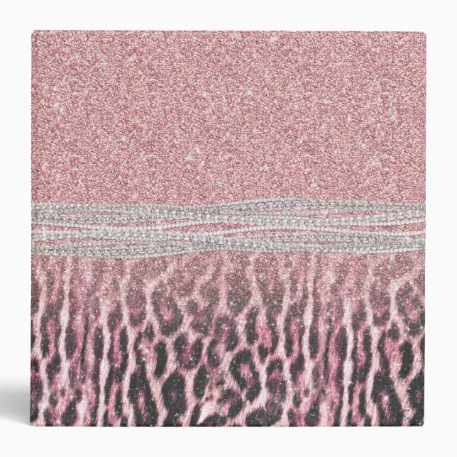 Chic Girly Pink Leopard animal print Glitter Image 3 Ring Binder | Zazzle