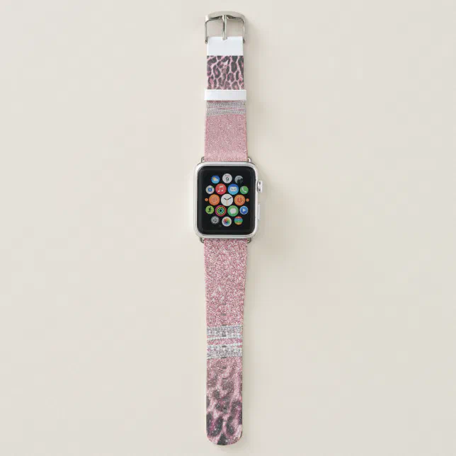 Chic Girly Pink Leopard animal print Glitter Image Apple Watch Band ...