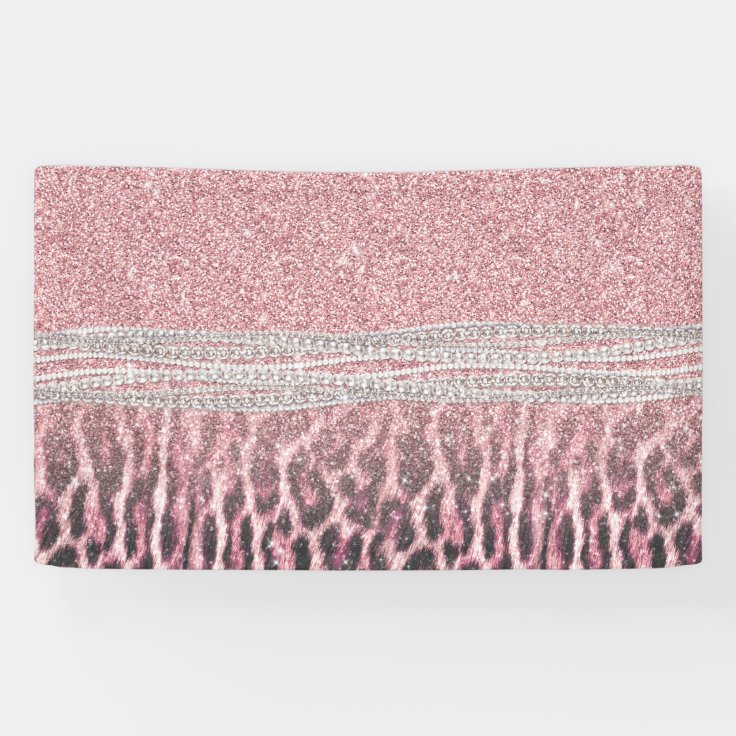 Chic Girly Pink Leopard animal print Glitter Image Banner | Zazzle