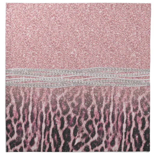 Chic Girly Pink Leopard animal print Glitter Image Cloth Napkin | Zazzle
