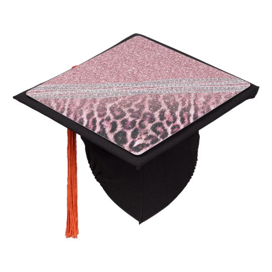 Chic Girly Pink Leopard animal print Glitter Image Graduation Cap ...