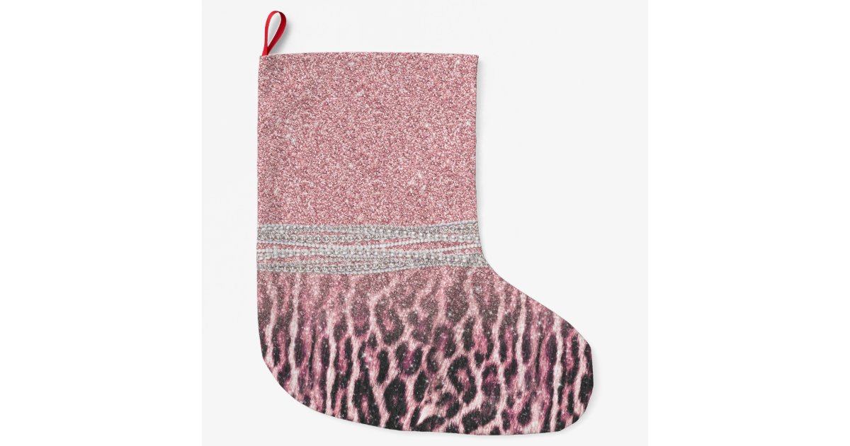 Chic Girly Pink Leopard animal print Glitter Image Large Christmas ...