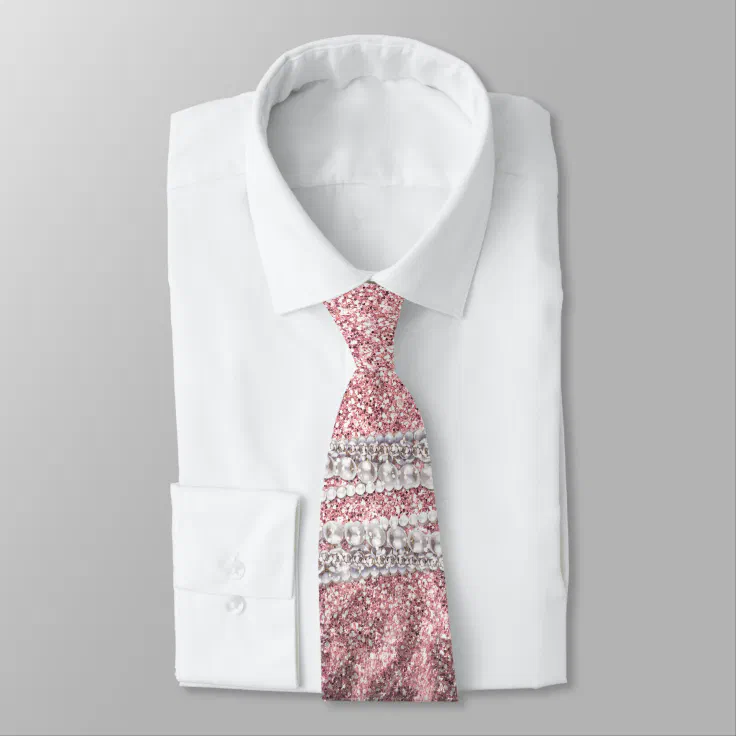Chic Girly Pink Leopard animal print Glitter Image Neck Tie | Zazzle