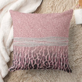 Chic Girly Pink Leopard animal print Glitter Image Throw Pillow | Zazzle