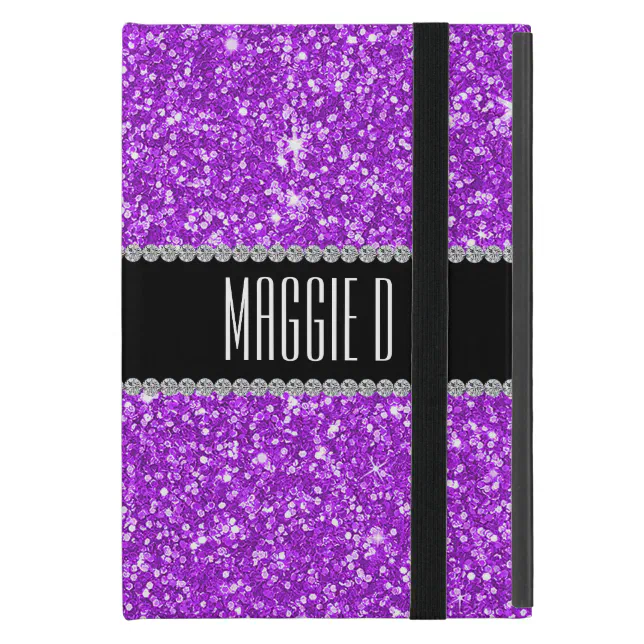 Chic Girly Purple Glitter Monogrammed iPad Mini Case | Zazzle