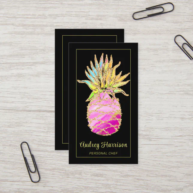 Chic Glam Pineapple Personal Chef Business Card | Zazzle