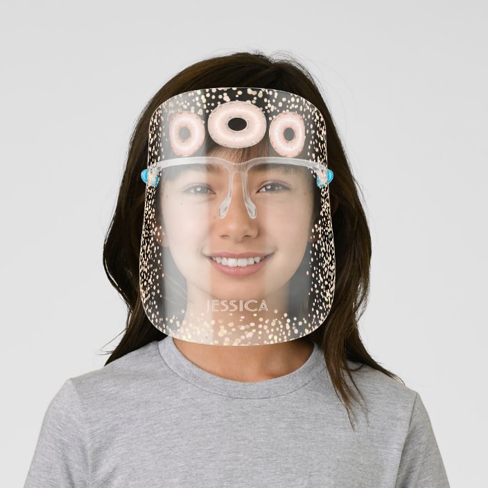 Chic glam rose gold glitter doughnuts modern girly face shield | Zazzle.com