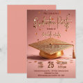 Chic Gleaming Gold Graduation Cap on Pink Invitation | Zazzle