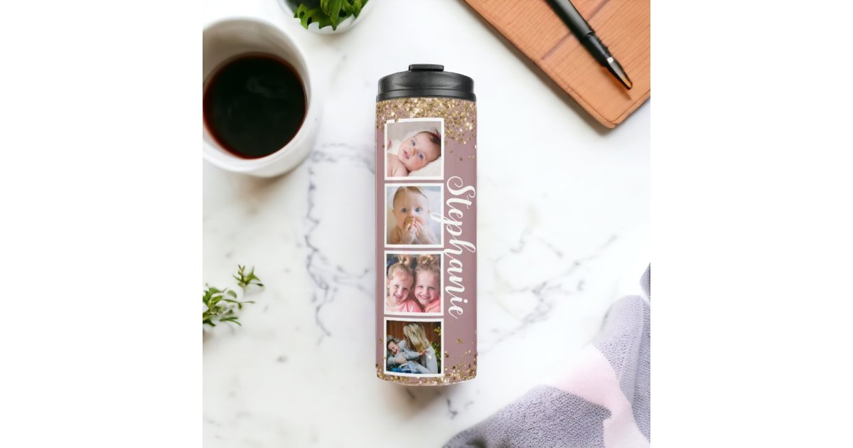 Chic glitter custom name photo collage Tumbler | Zazzle