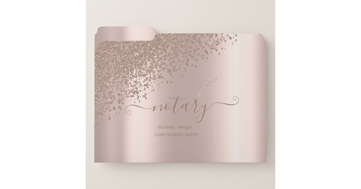 Chic Glitter Feather Notary Rose Gold Diamonds File Folder | Zazzle