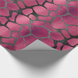 Chic glitter pink and black giraffe animal print wrapping paper | Zazzle